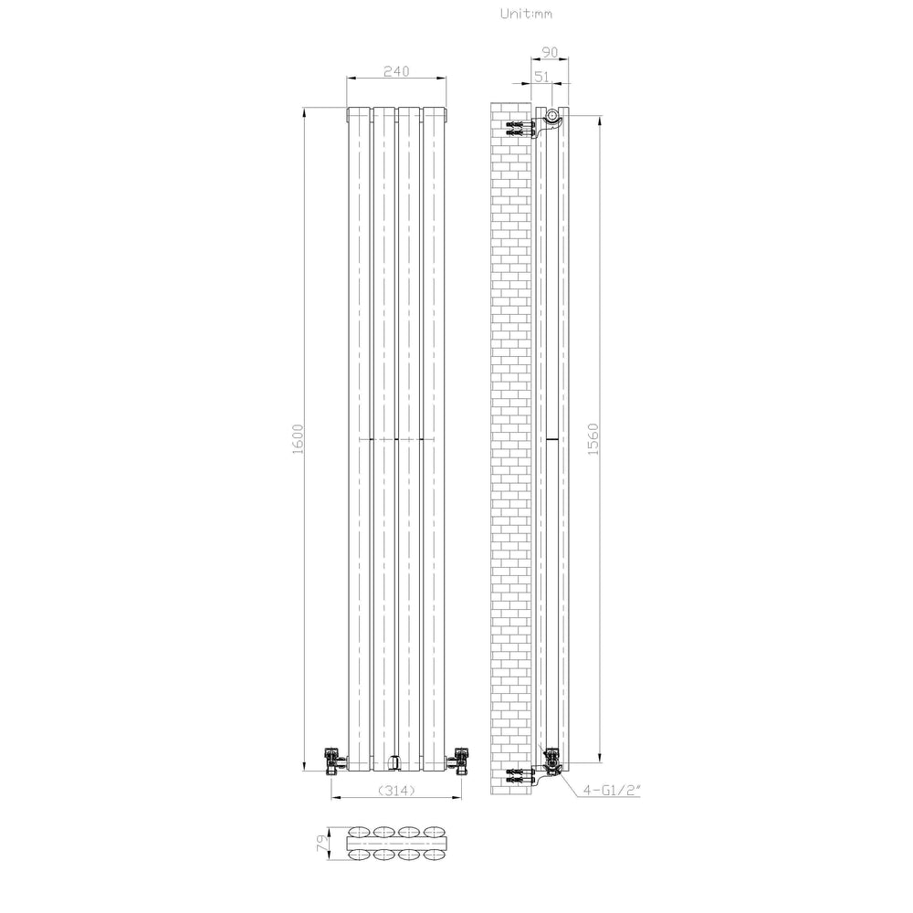 iBathUK Strata Vertical Double Panel Radiator, Designer Radiator