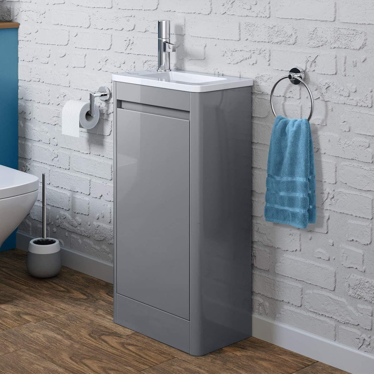 iBathUK Cloakroom Floor Standing Vanity Unit With Basin - RH 1 Tap Hol