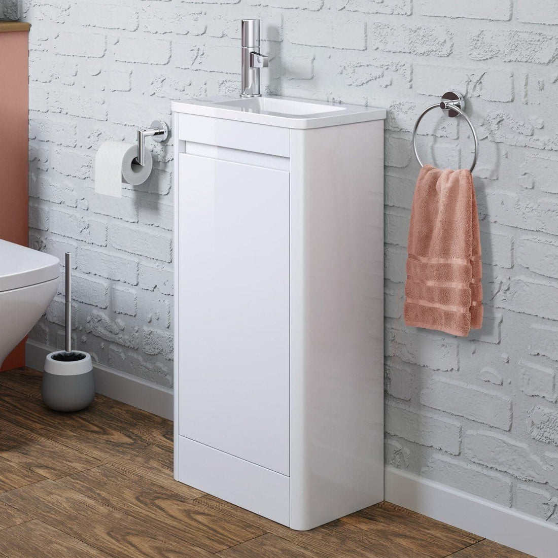 iBathUK Cloakroom Floor Standing Vanity Unit With Basin - RH 1 Tap Hol