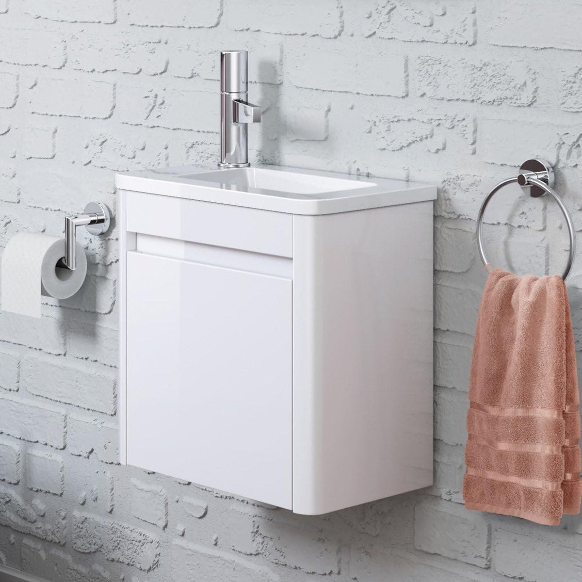 iBathUK Cloakroom Wall Hung Vanity Unit With Basin - RH 1 Tap Hole
